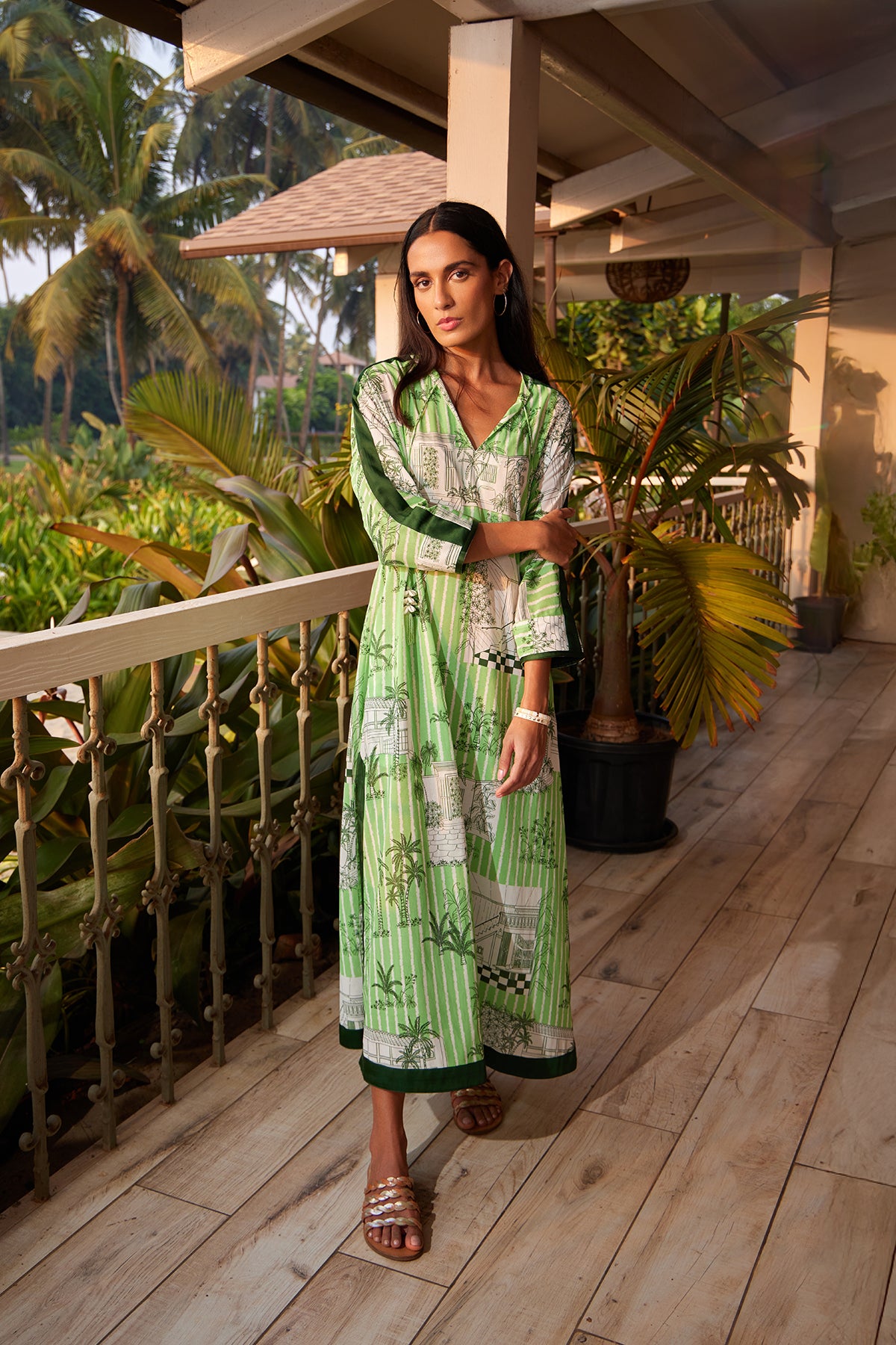 Women's Sustainable Pistachio Stripe Studio Kaftan Dress - Verandah