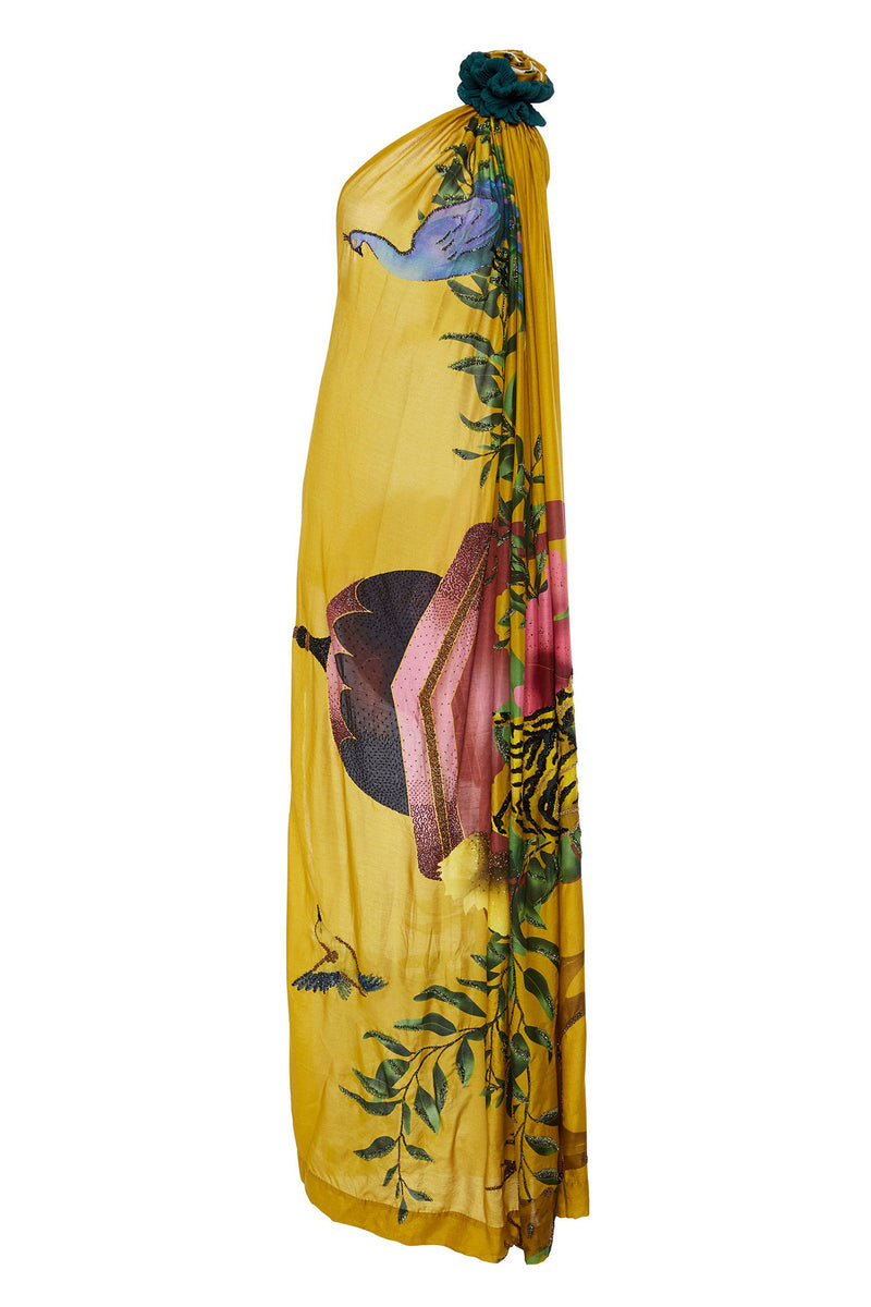 Women's Conscious Tiger Panel Print Hand Beaded Toga Gown - Verandah