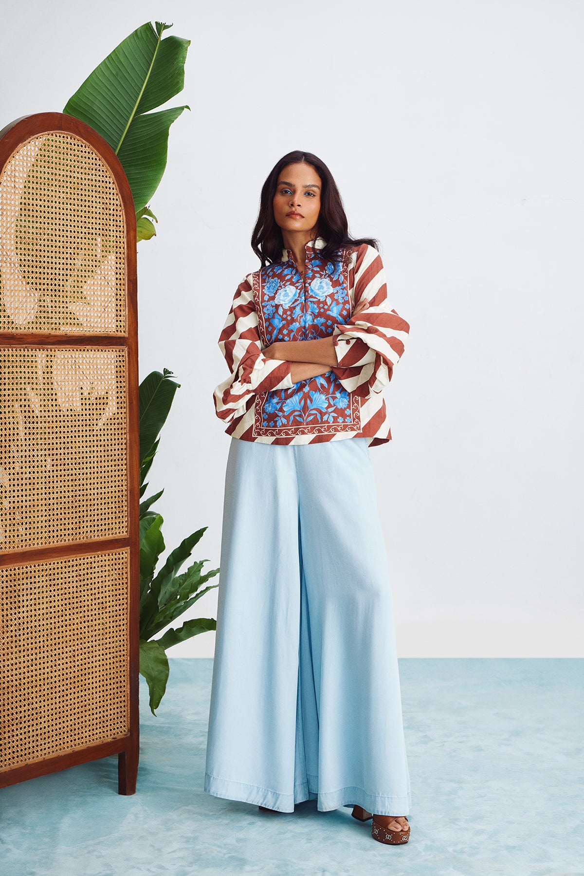 Women's Sustainable Ornate Stripe Balloon Sleeve Blouse - Verandah
