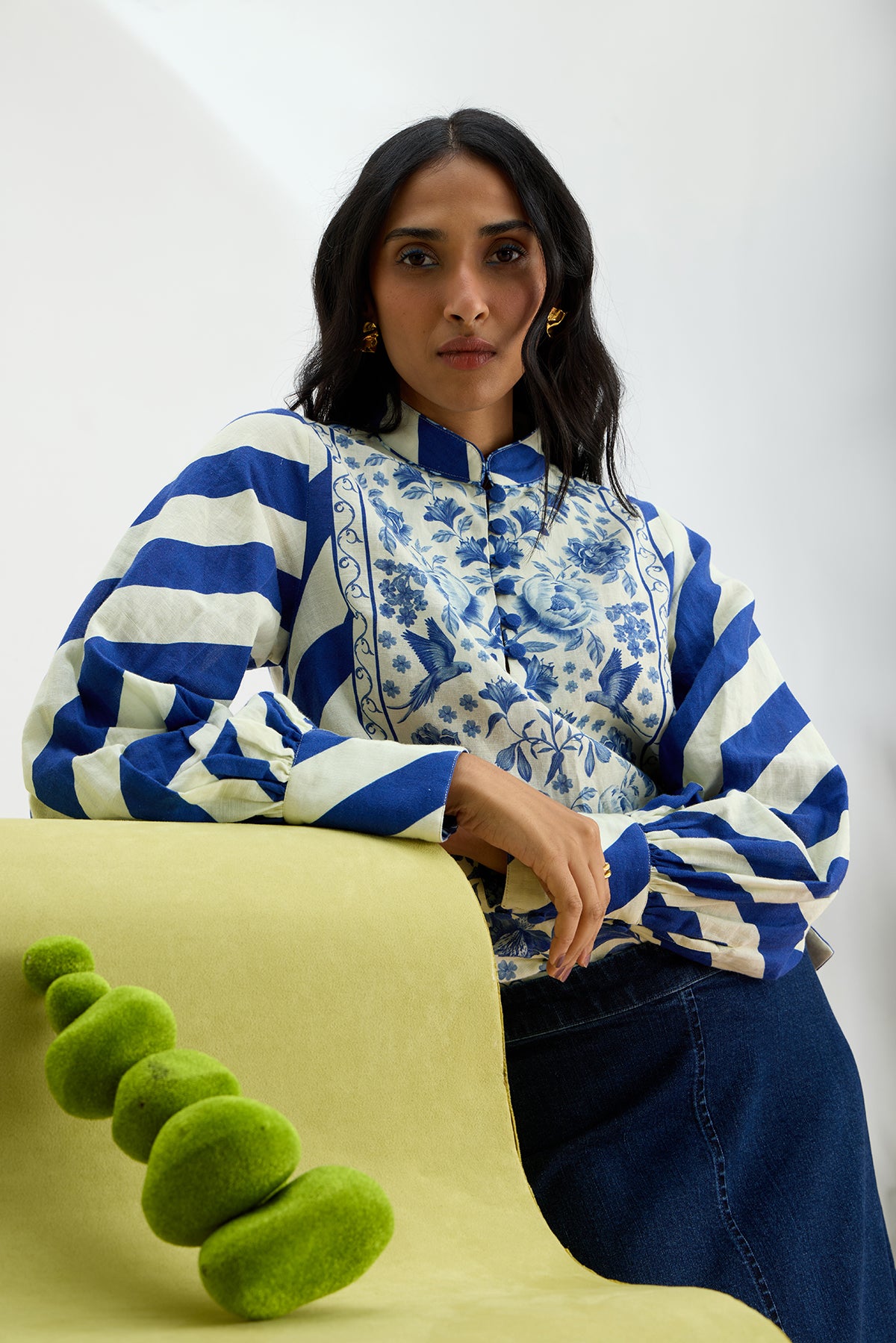 Women's Sustainable Ornate Stripe Balloon Sleeve Blouse - Verandah