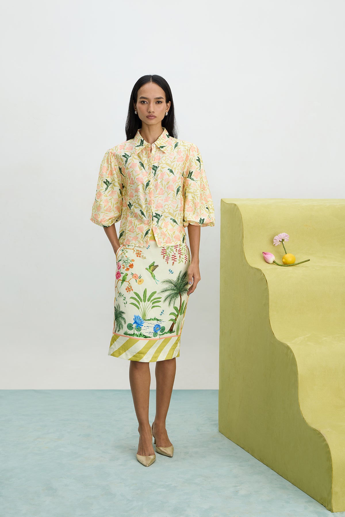Women's Sustainable Ornate Stripe Balloon Sleeve Blouse - Verandah