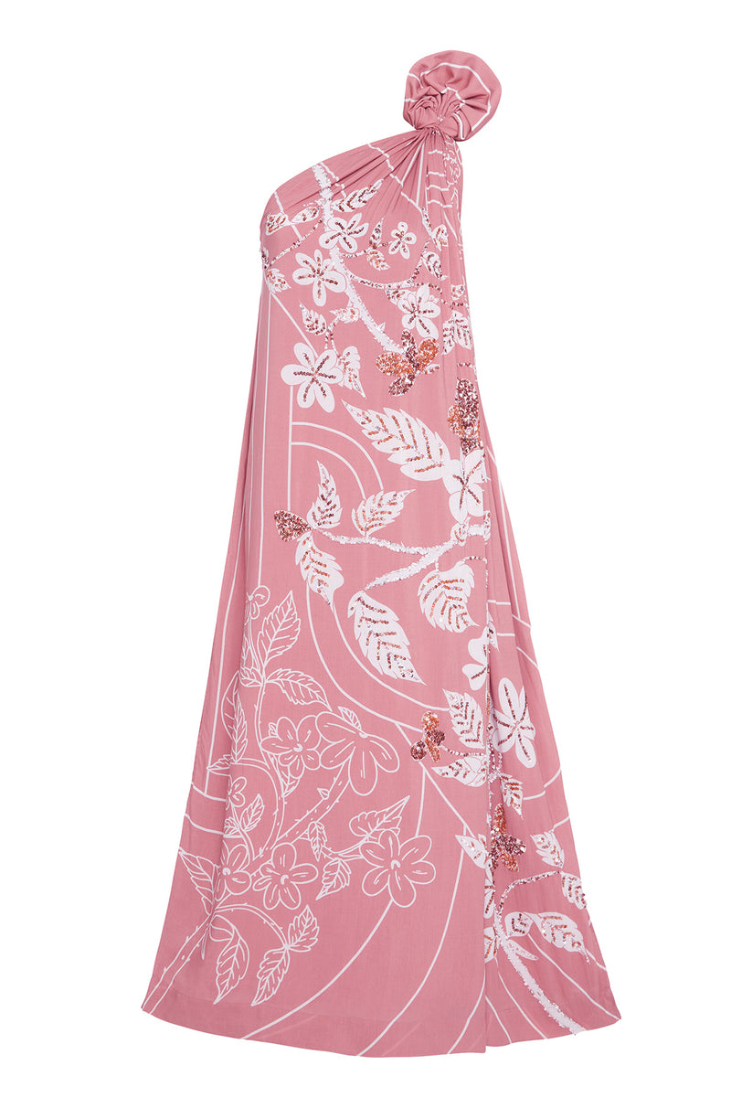 Women's Sustainable Hand Beaded Vintage Rose Pink Toga Gown - Verandah