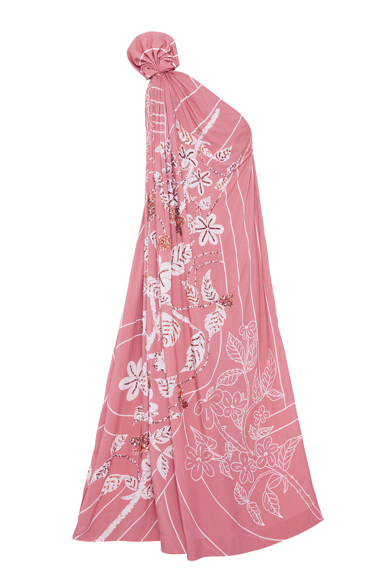 Women's Sustainable Hand Beaded Vintage Rose Pink Toga Gown - Verandah